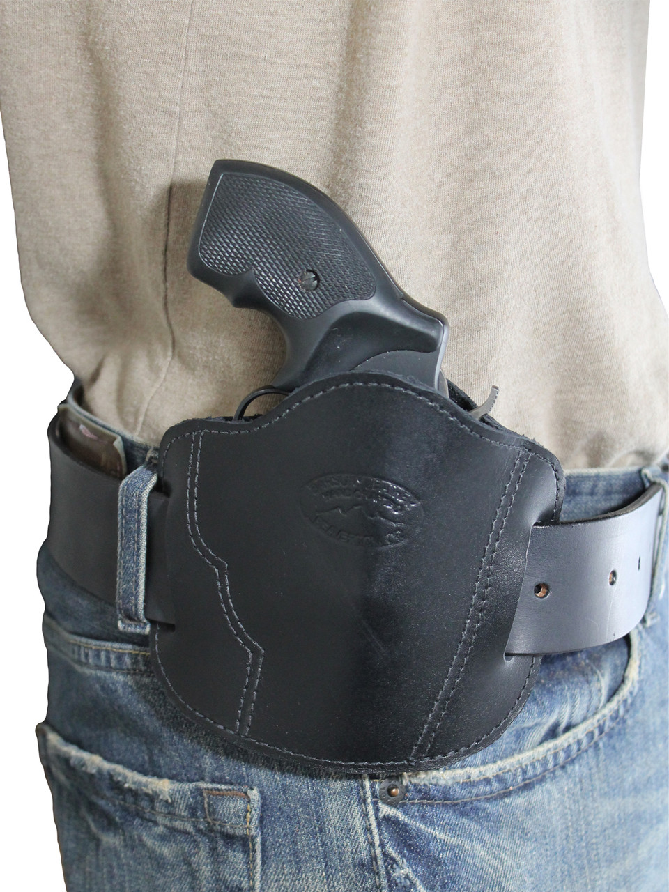 Black Leather Pancake Belt Slide Holster for 2" Snub Nose Revolvers ...