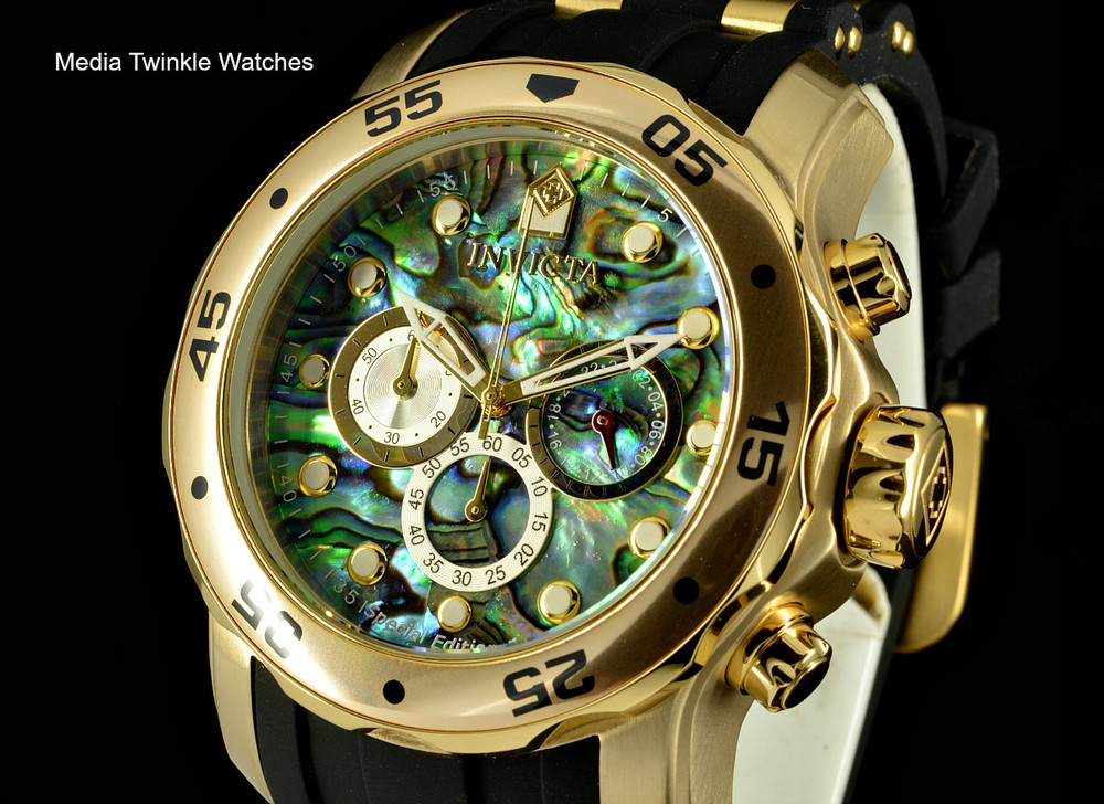 Invicta 48mm Pro Diver Abalone Dial Quartz Chronograph Gold Tone ...