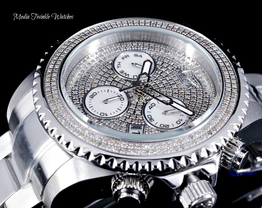 Invicta 47mm Grand Diver Quartz Chronograph 1.94ctw Diamond Dial Silver ...