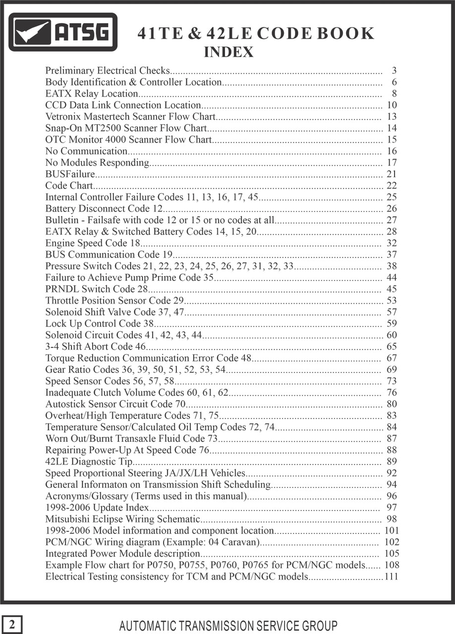 A604 / A606 (41TE/42TE) Code Book - ATSG Bookstore