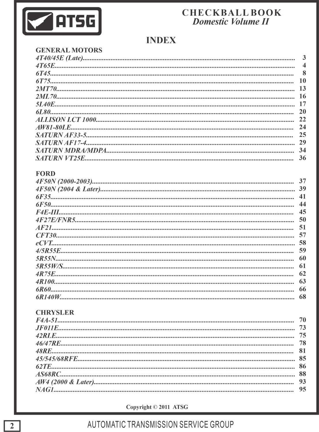 Domestic Checkball Book Vol II - ATSG Bookstore