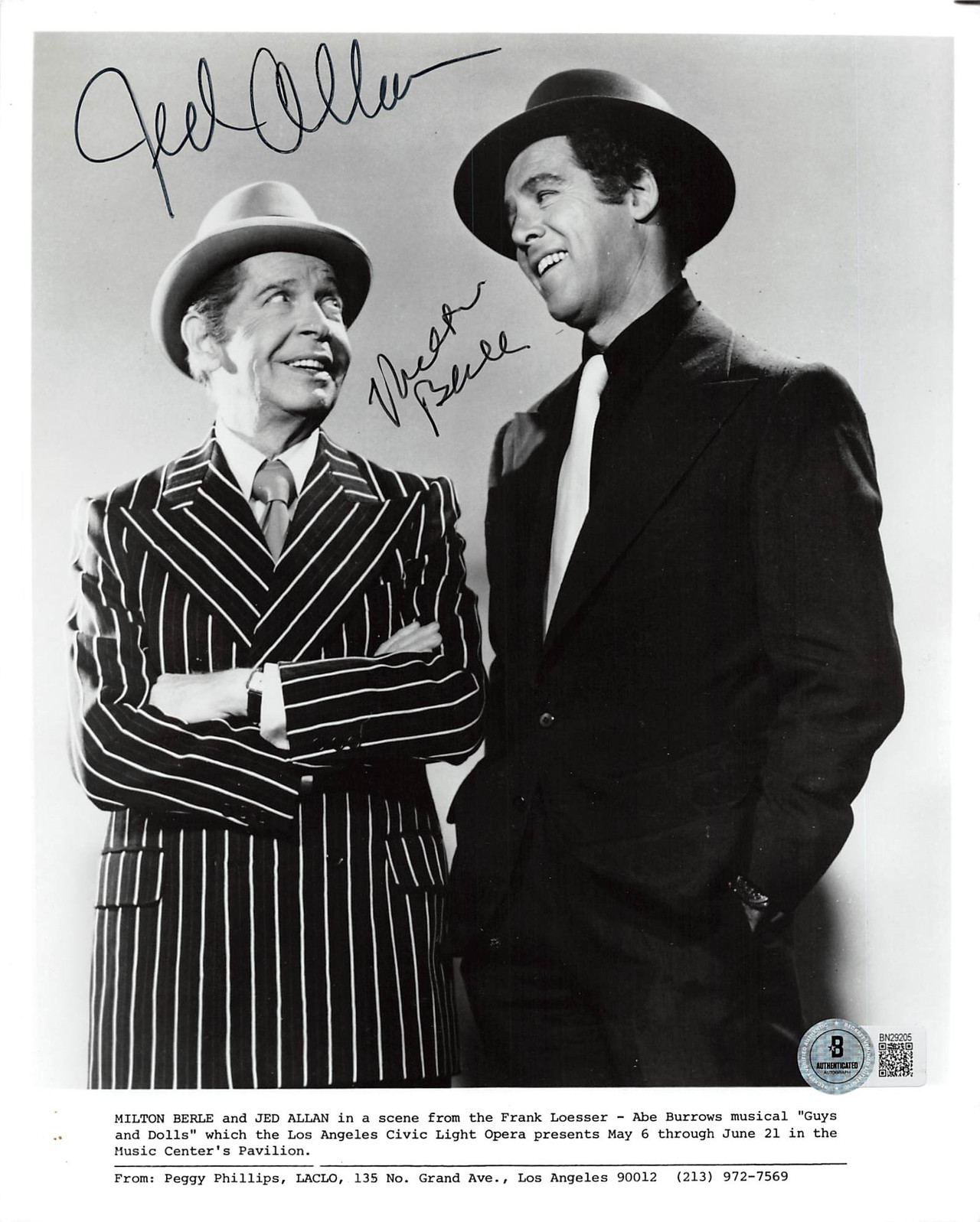Milton Berle & Jed Allan Guys and Dolls Authentic Signed 8x10 Photo BAS ...