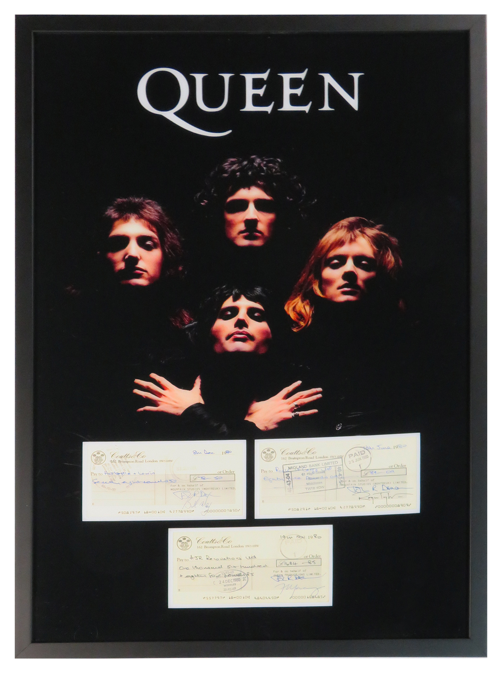 Queen Signed Display – Autographed by Freddie Mercury & Band | JSA ...