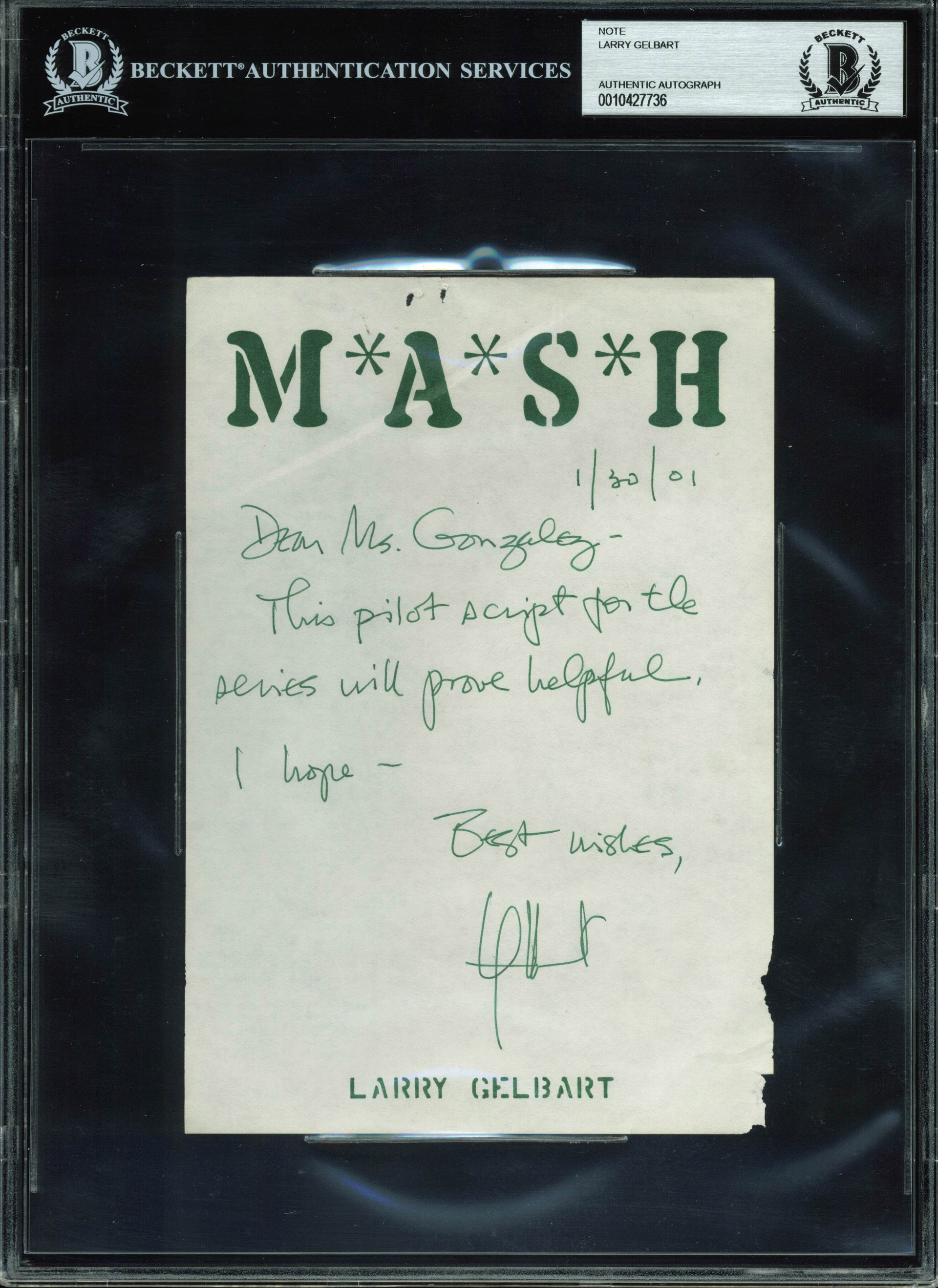 Larry Gelbart Authentic Signed Handwritten 5.5x8 Letter Dated 1/30/01 ...