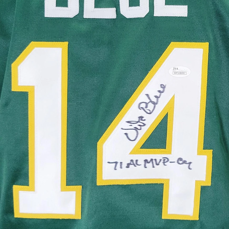 Vida Blue Signed 71 AL MVP CY Inscription Oakland Green Baseball Jersey ...