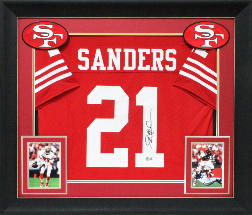Deion Sanders Authentic Signed Red Pro Style Framed Jersey BAS Witnessed