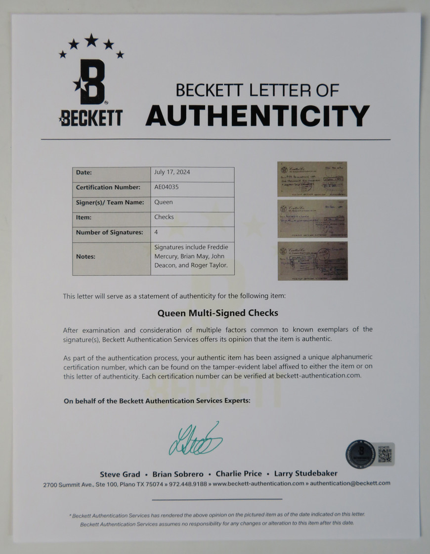 Queen Signed Display – Autographed by Freddie Mercury & Band | JSA ...
