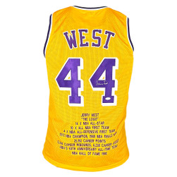 Jerry West Signed Los Angeles Yellow Throwback Stats Basketball Jersey ...