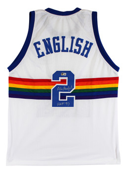 Alex English "HOF 97" Authentic Signed White Pro Style Jersey BAS Witnessed