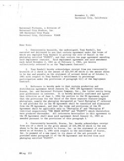 Tony Randall Hand-Signed Universal Pictures Legal Contract