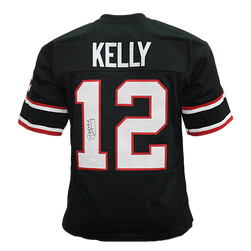 Jim Kelly Gamblers Autographed Football Jersey Black (JSA)