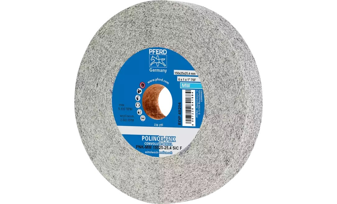 Pferd 48204 6" x 1" Non Woven Polinox Convolute Wheel | 5,100 Max.RPM ...