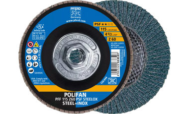 PFERD 62034 Polifan Flap Disc | 5/8-11" Arbor Hole | 4-1/2" Diameter | Zirconia Alumina 60 Grit ...