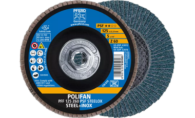 PFERD 63016 Polifan Flap Disc | 5/8-11" Arbor Hole | 5" Diameter | Zirconia Alumina 60 Grit ...