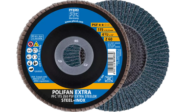 PFERD 60628 Polifan Flap Disc | 7/8" Arbor Hole | 4-1/2" Diameter | Zirconia Alumina 60 Grit ...