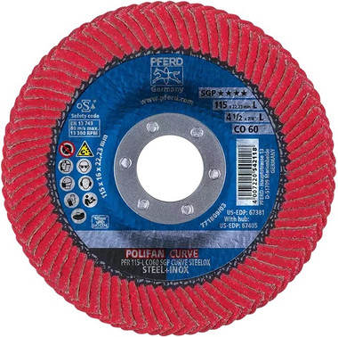 PFERD 67197 Polifan Flap Disc | 7/8" Arbor Hole | 5" Diameter | 12,200 ...