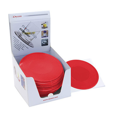 Dycem 5.5 round table mat display, 25/dispenser, red