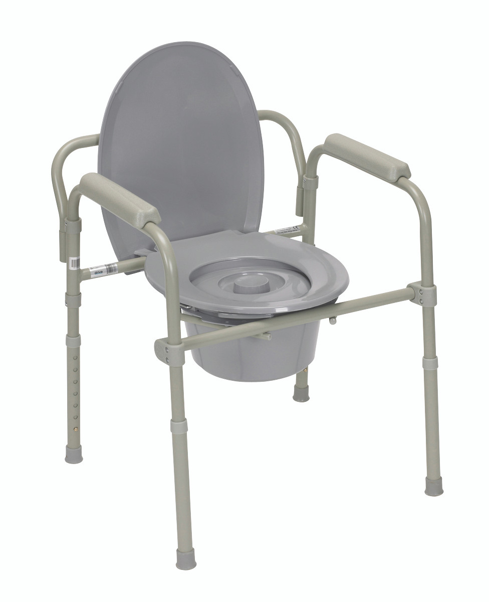 Commode - fixed arms, powder coated steel, adjustable height For Sale
