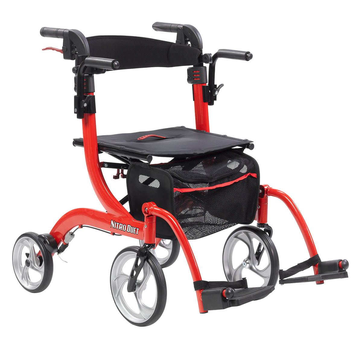 Nitro Duet Dual Function Transport Wheelchair - Rollator /Walker (Red)