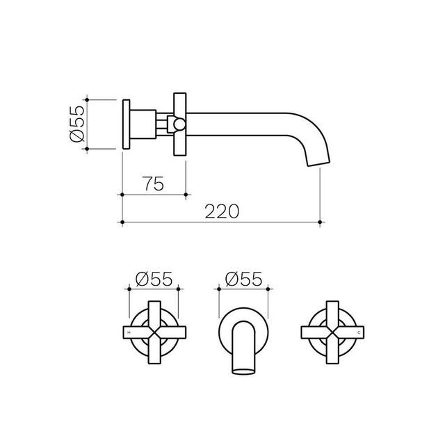 Clark Cross Wall Basin/Bath Set 220mm Spout Matte Black Lead Free
