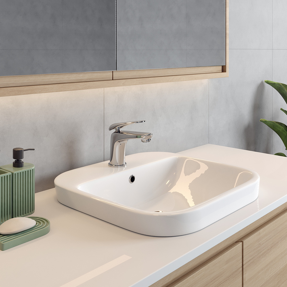 Raymor Alpha Semi Inset Basin 480mm x 450mm White 1 Tap Hole in White