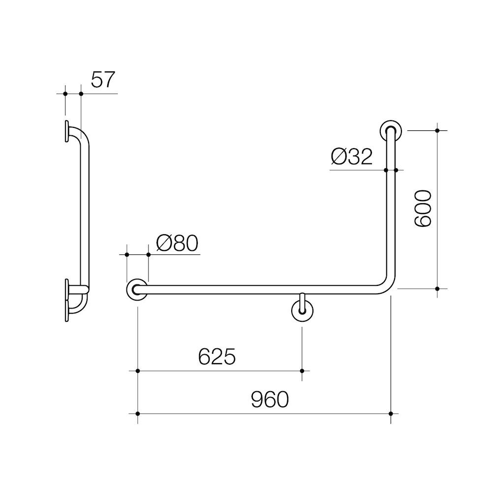 Caroma Care Support Grab Rail 90 Degree Angled 960x600 RH/LH