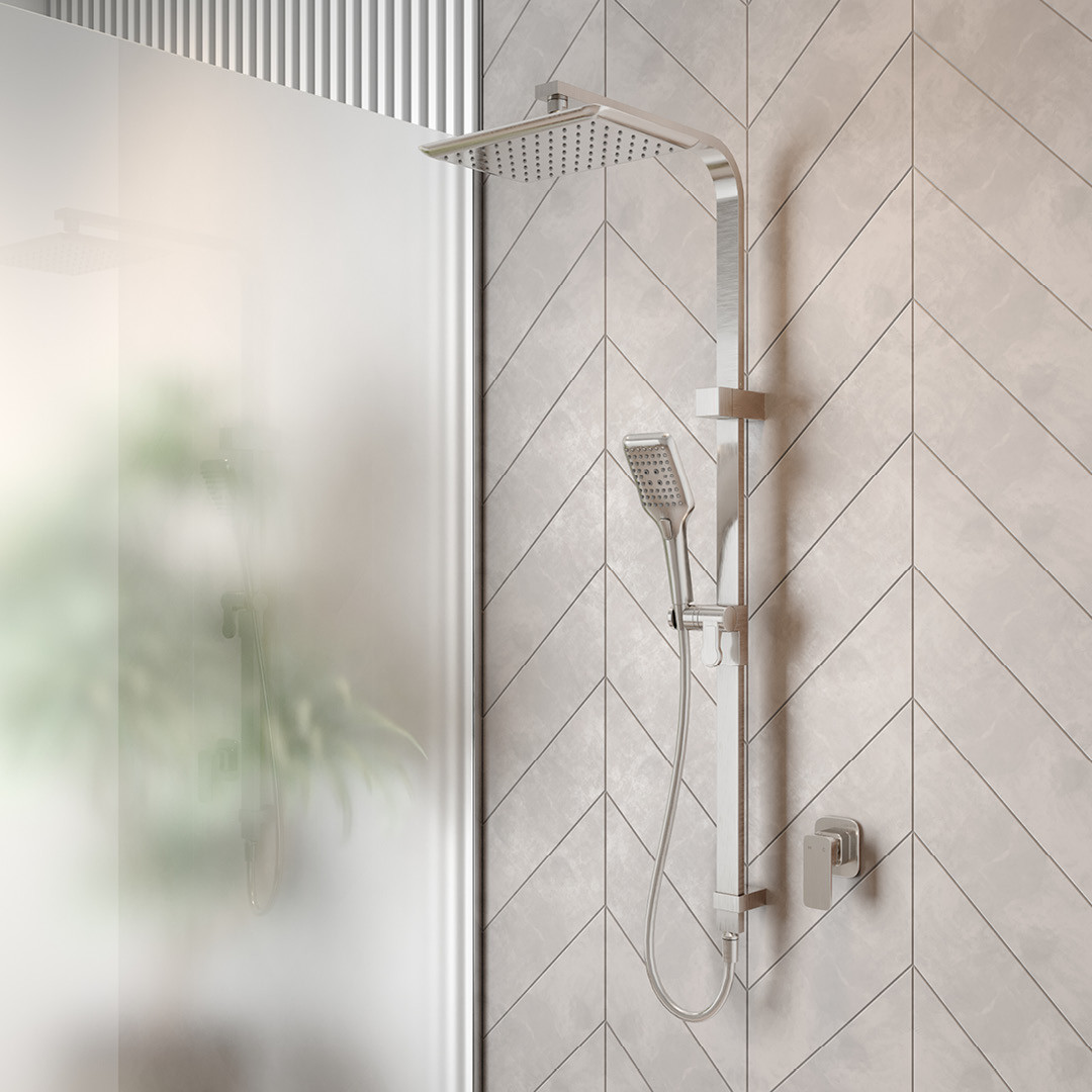 Raymor Sigma Dual Shower Square with 3 Function Hand Held Brushed Nickel