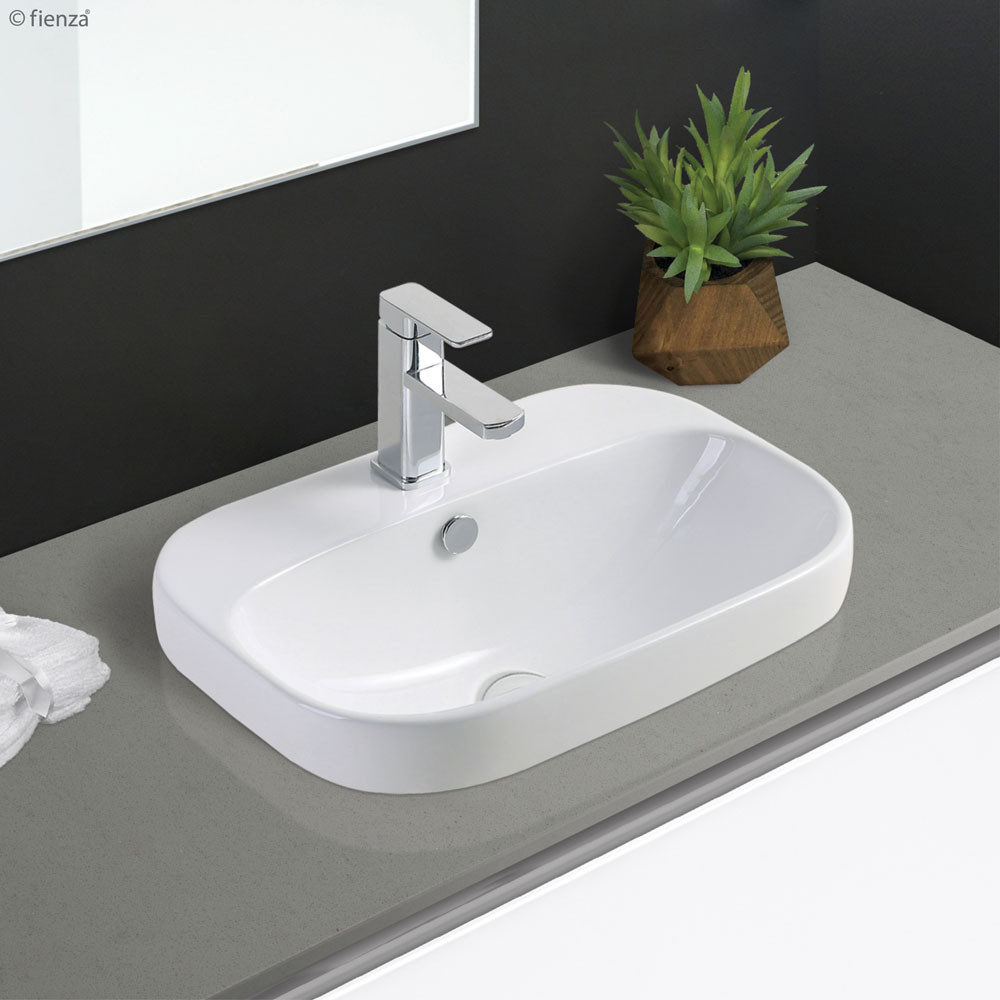 Fienza Parisa Semi-Inset Basin White 1 Tap Hole in White