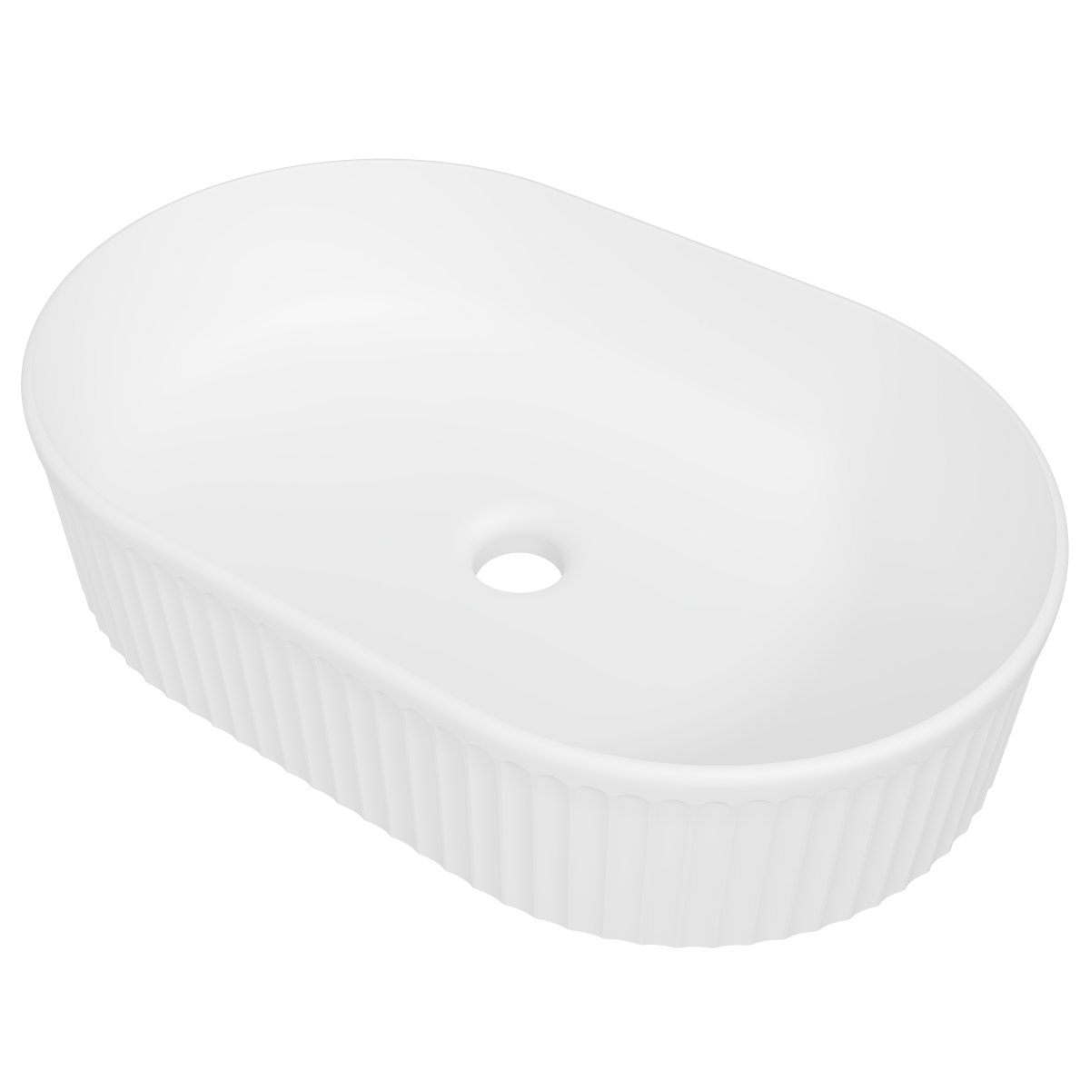 Timberline Oval Flute Basin 490mm White Matt in White