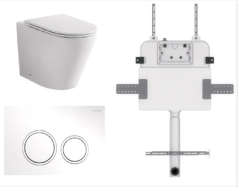 Zumi Java Wall-Faced Rimless Toilet Pan + R&T Cistern + Round ABS Matte ...