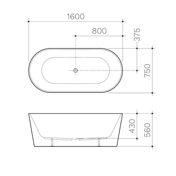 Clark Round Freestanding Bath 1600mm w/Overflow White in White