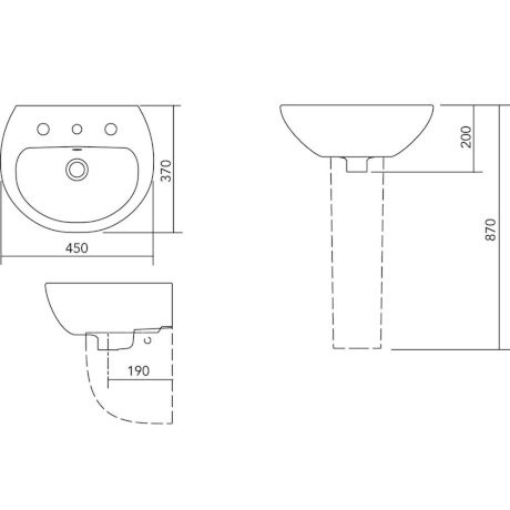 Stylus Venecia 450 Wall Basin White 1 Tap Hole in White