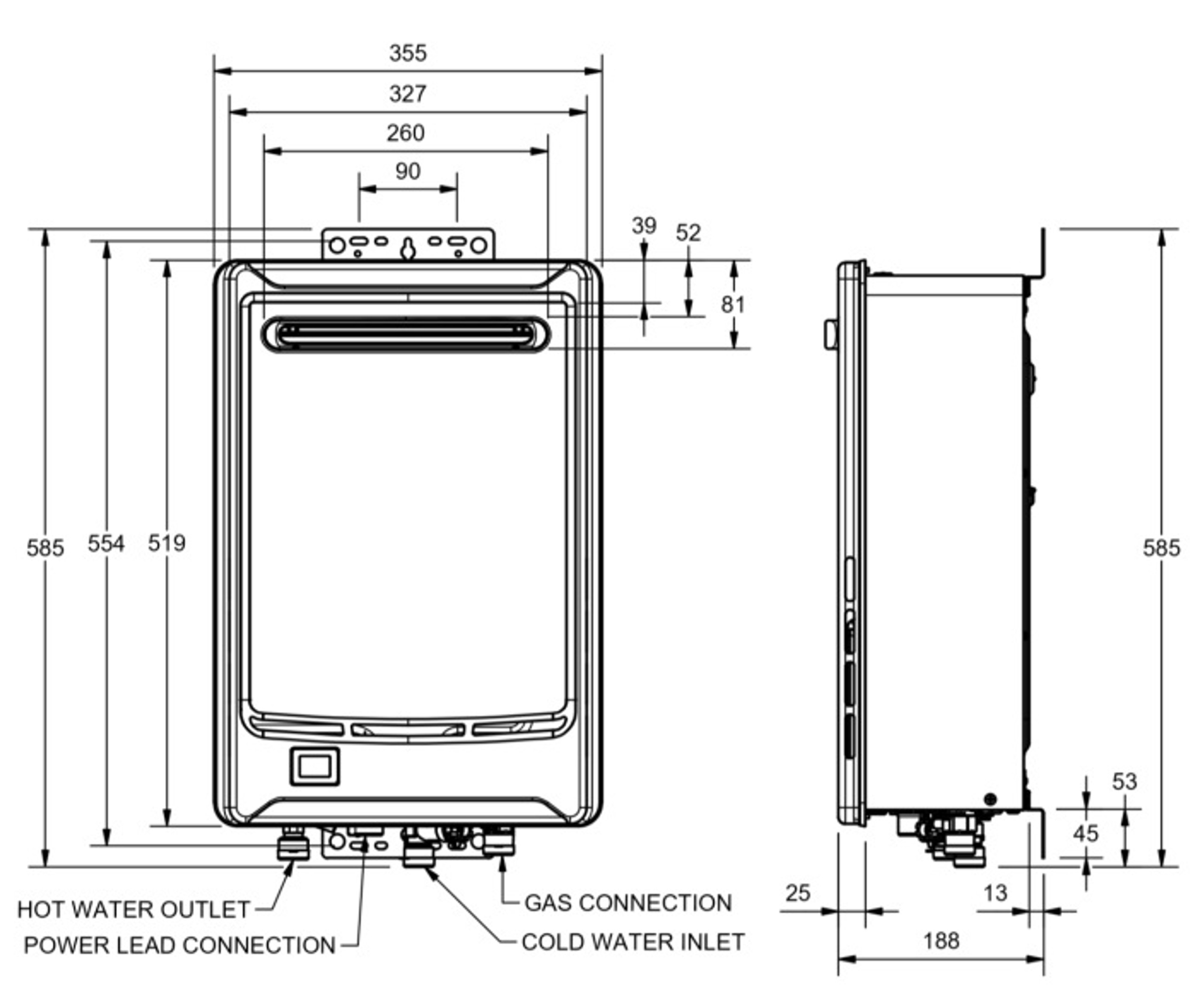 Rheem 26l Gas Continuous Flow Water Heater 50 Degree C Preset Natural Gas