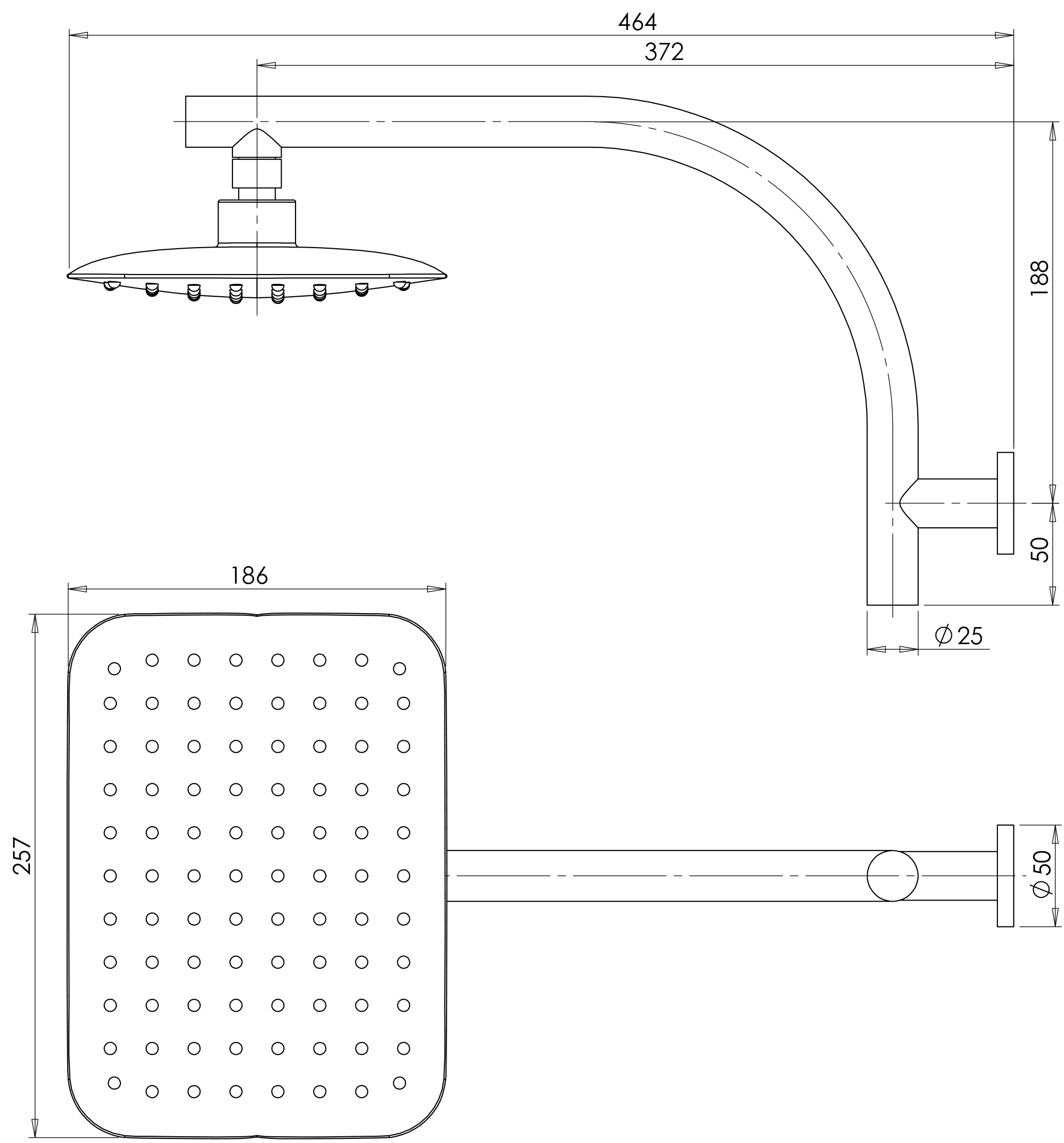 Phoenix Rush Shower 200mm x 250mm Rose on High-Rise Shower Arm 3Star Chrome
