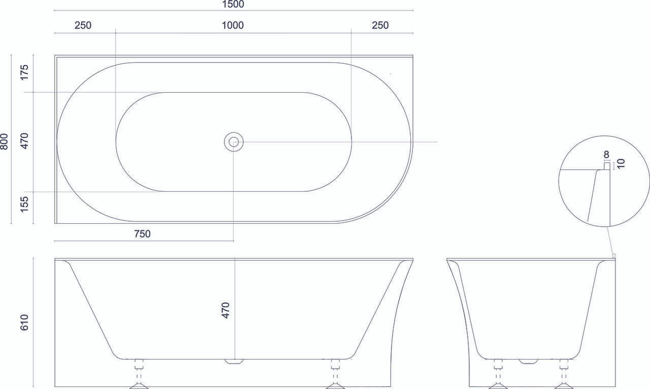 Raymor Alpha Back to Wall LH Corner Bath 1500mm