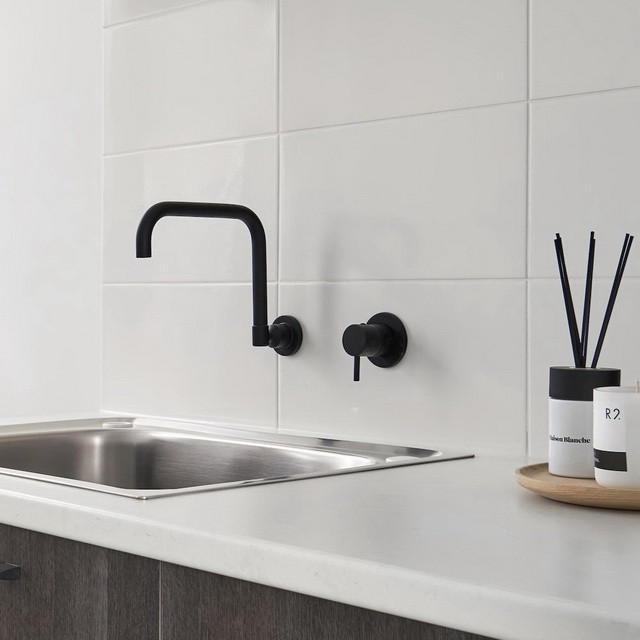 Clark Round Wall Sink Spout Swivel Matte Black Lead Free