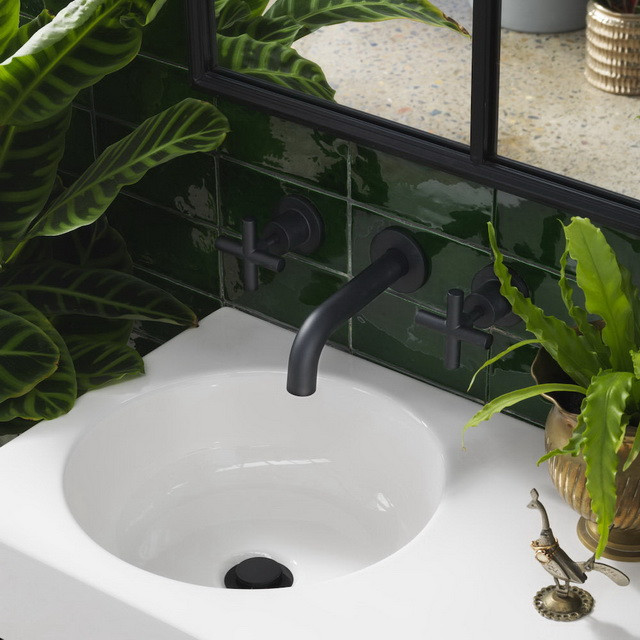 Clark Cross Wall Basin/Bath Set 220mm Spout Matte Black Lead Free