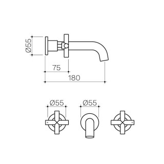Clark Cross Wall Basin/Bath Set 180mm Spout Matte Black Lead Free in Black