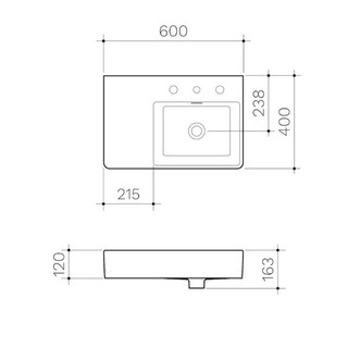 Clark Square Wall Basin Left Hand Shelf 600mm w/Overflow White NTH