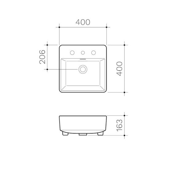 Clark Square Semi Recessed Basin with Overflow 400mm White 1 Tap Hole ...
