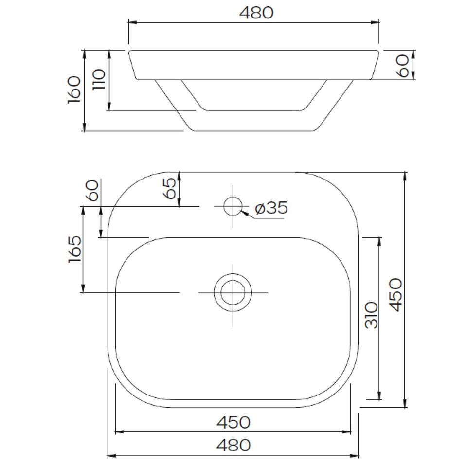 Raymor Alpha Semi Inset Basin 480mm x 450mm White 1TH
