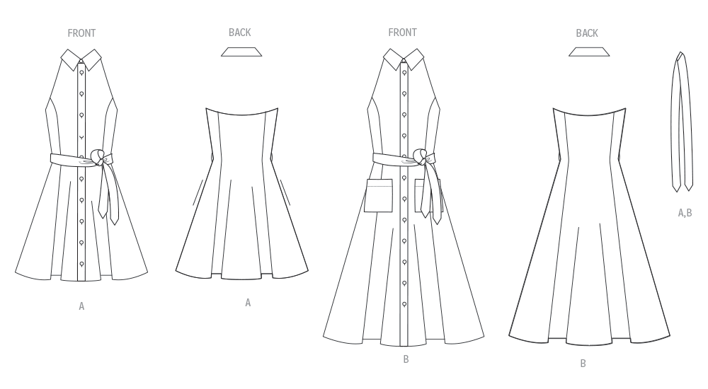 V2103 (PDF)| Vogue Patterns Misses' Dress in Two Lengths and Tie Belt ...