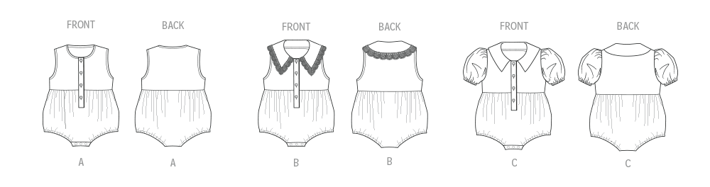 B7048 | Butterick Sewing Pattern Babies' Rompers | Butterick