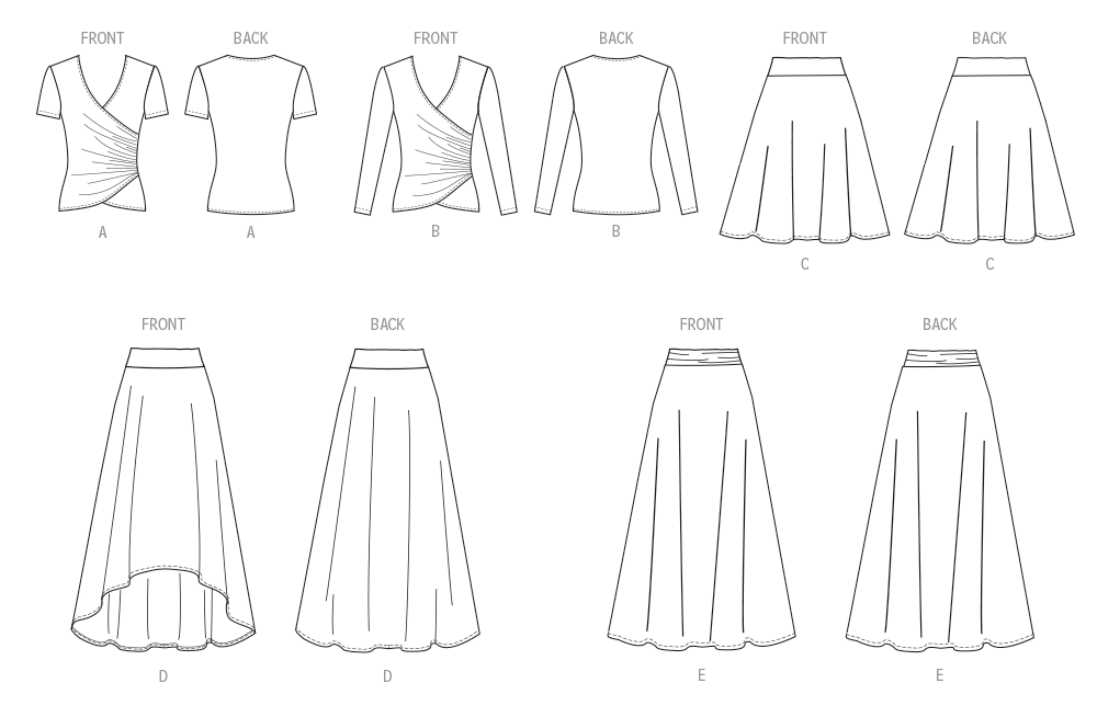 N6804 | New Look Sewing Pattern Misses' Knit Tops and Skirts | New Look