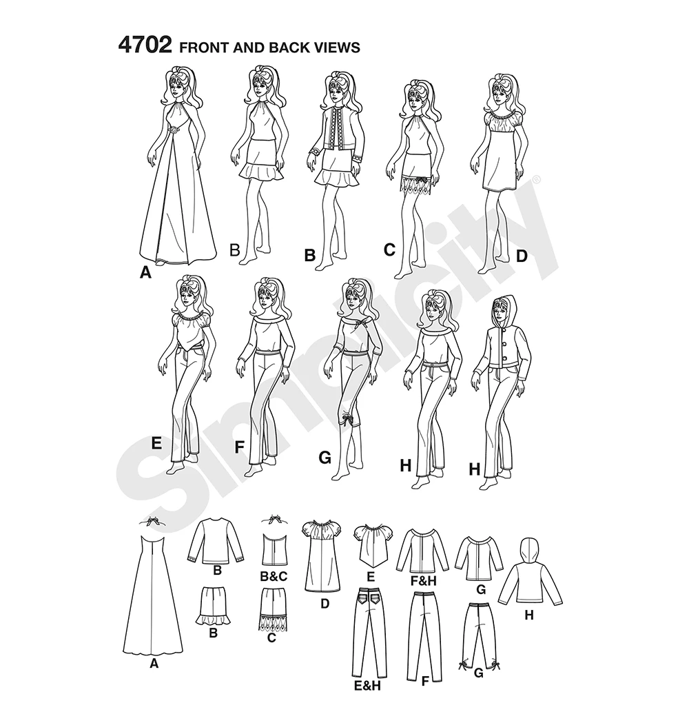 S4702 | Simplicity Sewing Pattern for 11-1/2" Doll Clothes | Simplicity