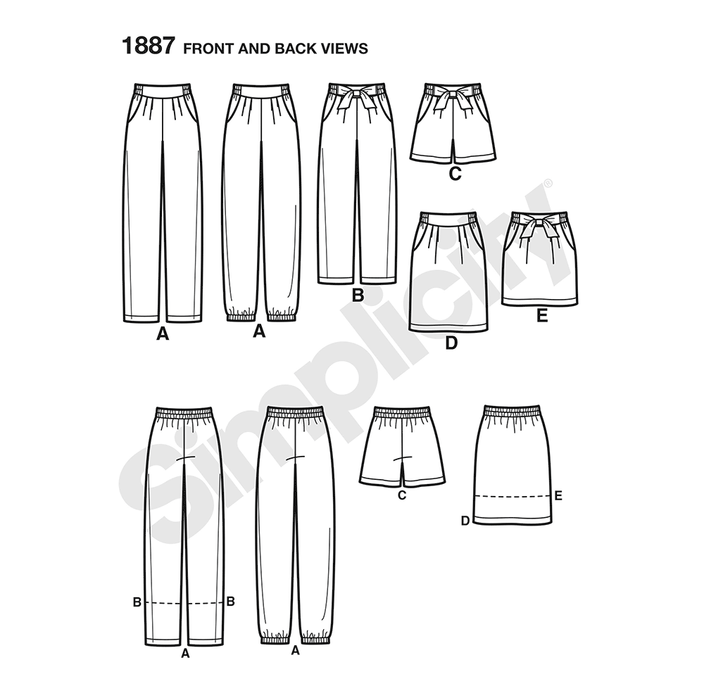 S1887 | Simplicity Sewing Pattern Misses' Pants & Skirts | Simplicity