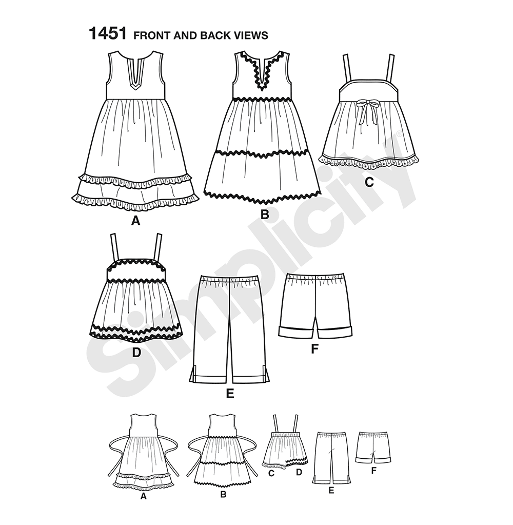 S1451 | Simplicity Sewing Pattern Toddlers' Dresses, Top, Cropped Pants ...