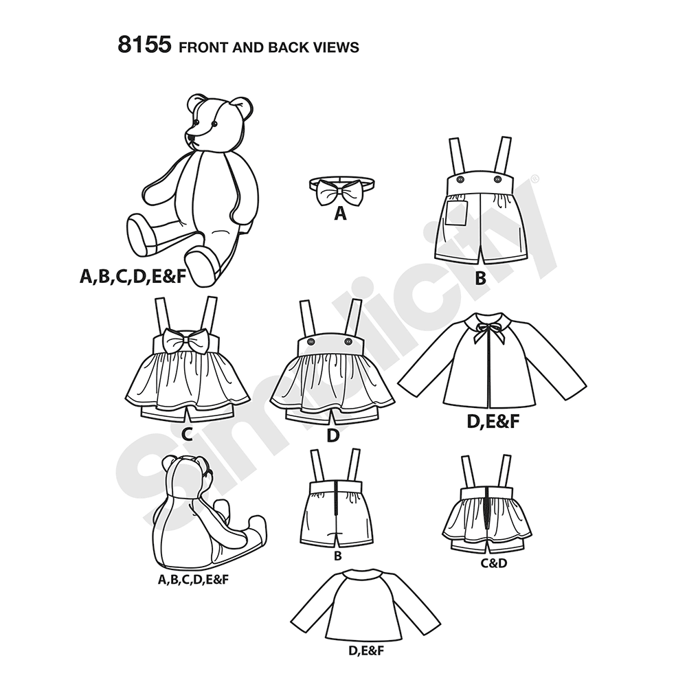 S8155 | Simplicity Sewing Pattern Stuffed Bears with Clothes | Simplicity