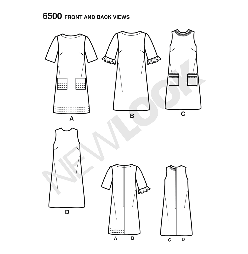 N6500 | New Look Sewing Pattern Misses' Dress with Neckline, Sleeve ...