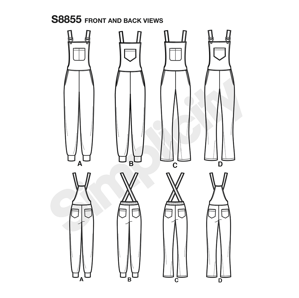 S8855 | Simplicity Sewing Pattern Misses' Knit Overalls | Simplicity